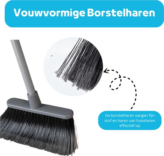 LifeStages - Veegborstel - Bezem en Stoffer Set met Lange Steel - Grijs ...