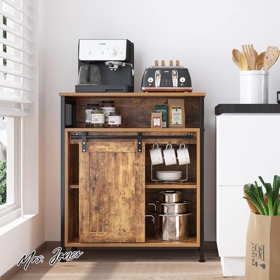 Mrs. Jones Buffets Sidekast keukenkast met schuifdeur en 3 open vakken voor opslag -... | bol
