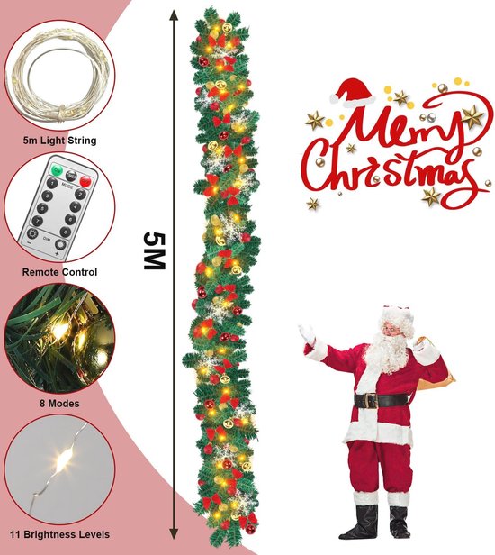 Kerstslinger 5m met 100 LED's en Afstandsbediening - Groene ...