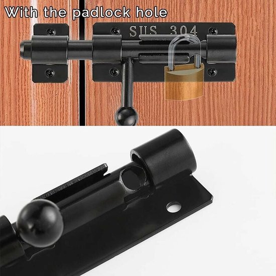 2 stuks - Poortgrendel - deurslot - Grendel - RVS - zwart - 4 in ...