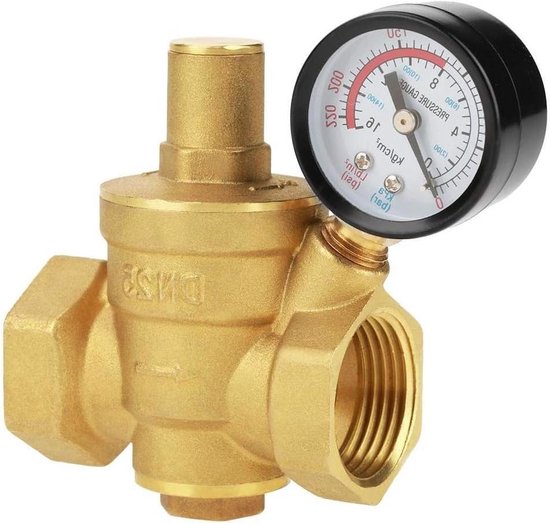 Messing DN25 waterdrukregelaar met meter - instelbare drukregelaar (16 Mpa) -... | bol