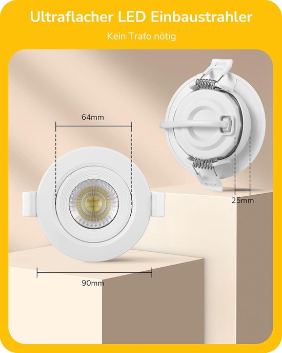 Dimbare Inbouw LED Spot 3000K - Warm Wit - Set van 10 - Wit | bol
