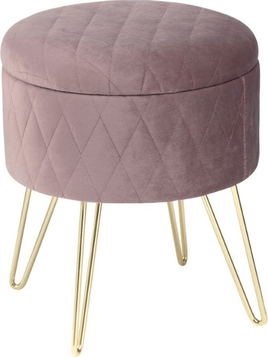 Poef met Opbergruimte - Tot 150 kg - Fluweel - Roze - 31.5x36 cm | bol