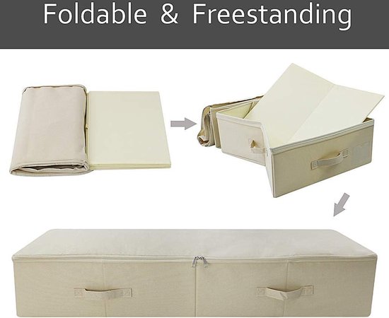 Opbergbox onder bed met deksel - opvouwbaar ontwerp - 6 handgrepen - beige -... | bol