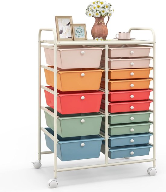 Rolwagen met 15 stapelbare laden, ladewagen, rolcontainer met metalen ...