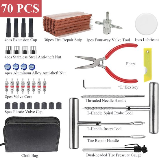 Banden Reparatie Kit - 70-delige Universele Puncture Reparatie Set voor ...