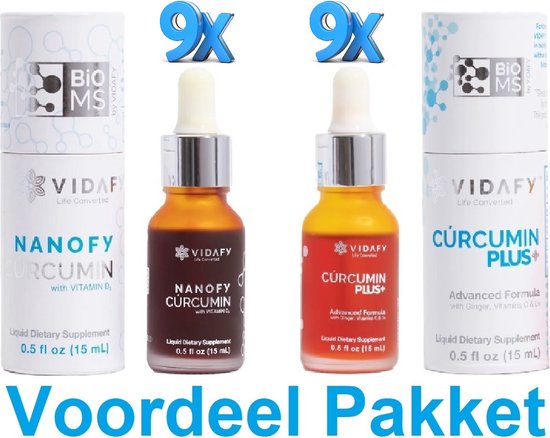 9x Nanofy Curcumin 15ml + 9x Curcumin Plus 15ml Vidafy Voordeelpakket | bol