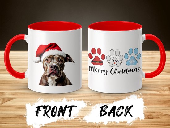 Pit Bull Kerstmok met rood interieur vrolijke Kerstmis hond mok Pitbull ...