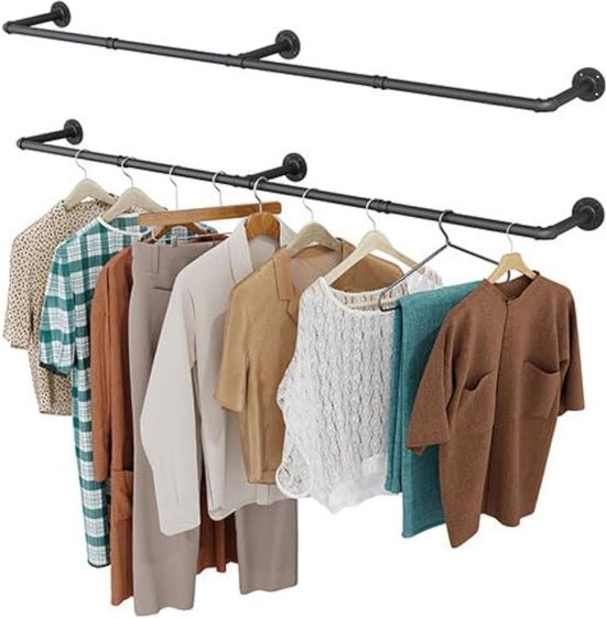 Kledingstang voor aan de Muur – Hoogwaardige Stalen Kledingroede – Set ...