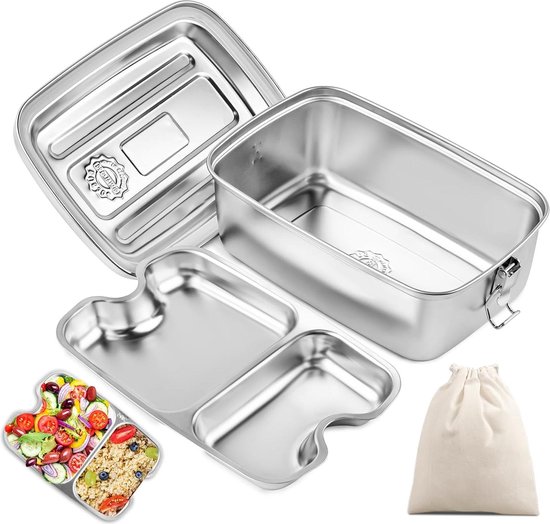 RVS Lunchbox Dubbele Laag Luchtdichte Broodtrommel - 2000ml BPA-vrij ...