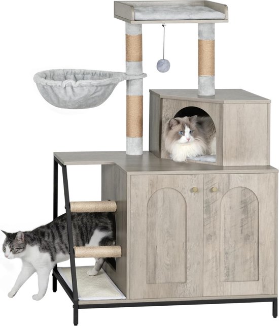 4-in-1 Kattenbak Kast - Kattenhuis Met Krabmat - Kattenmand - Halmeubel ...