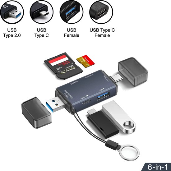 Femur 6-in-1 SD Kaartlezer voor Micro SD kaart - SD kaart - Geschikt ...