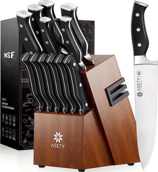 ASETY® Professionele Messenset met ingebouwde messenslijper - 15-delige ...