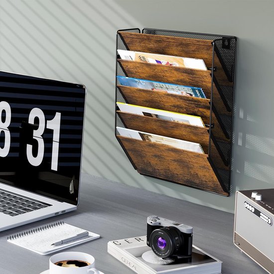 5 Tier Muur Opknoping File Organizer - Houten Document Houder - 1 stuk ...
