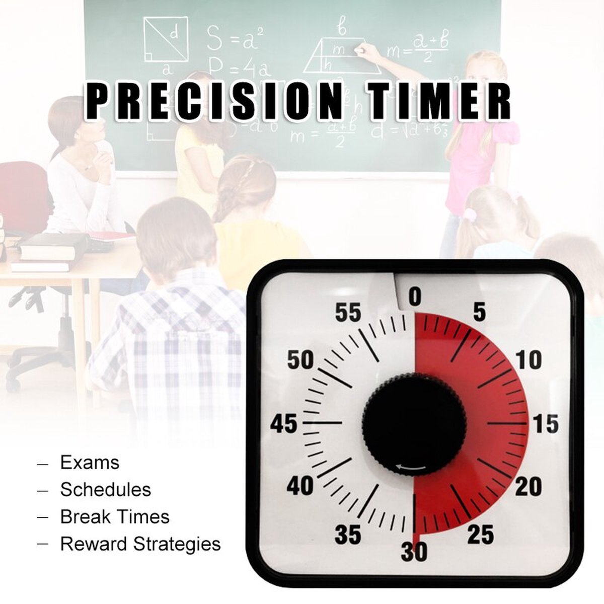 Timer - Zwart - Groot - Vierkant - 60 Minuten - Aftelklok - Leerklok ...