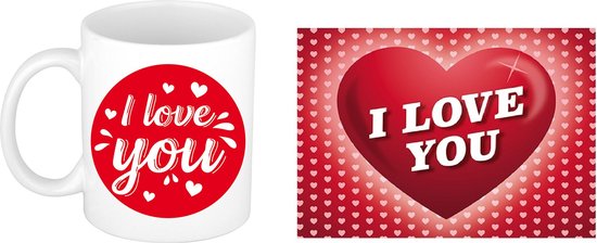 I love you cadeau mok / beker wit cirkel met hartjes 300 ml inclusief Valentijnskaart... | bol