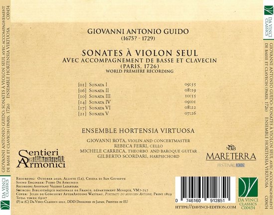 Ensemble Hortensia Virtuosa & Giovanni Rota - Giovanni Antonio Guido ...