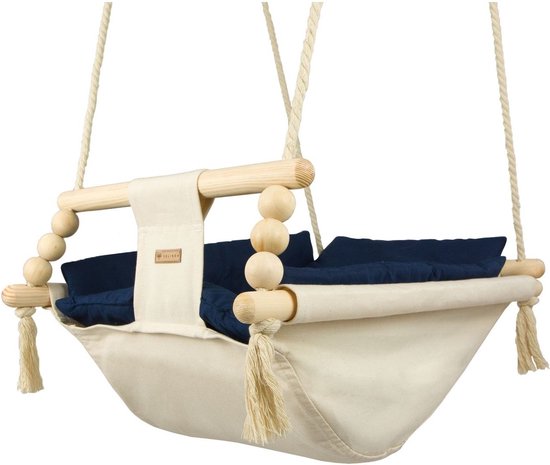 Babyschommel - voor binnen - crème marine blauw - tot 20 kg | bol.com