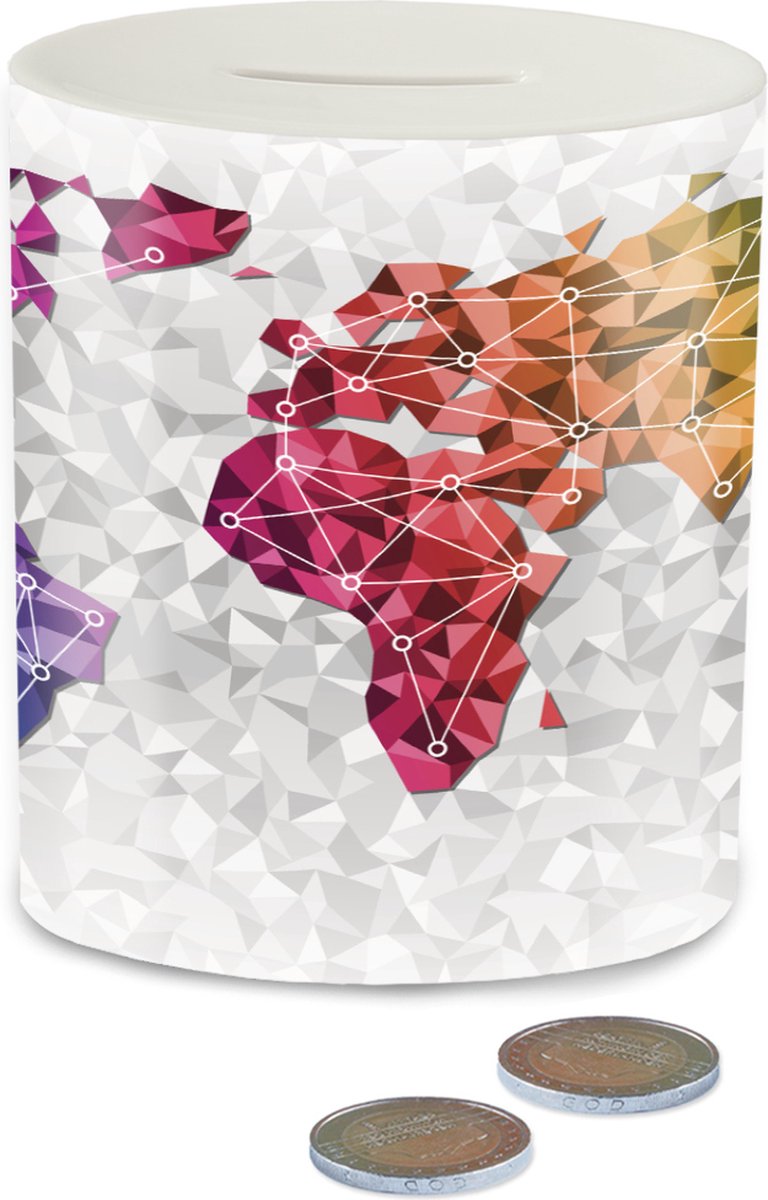 Spaarpot - Spaarblik - Wereldkaart - Kleuren - 3D - Spaarpotten ...