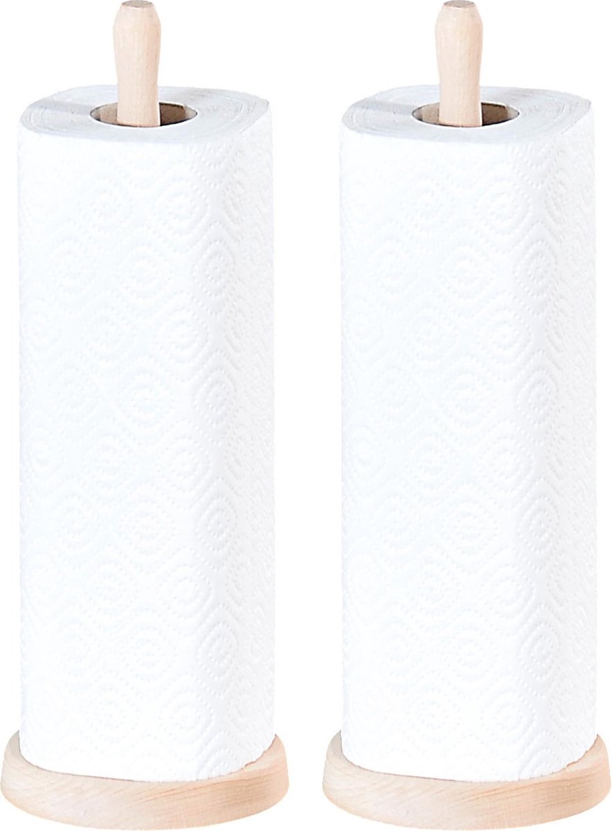 2x Beukenhouten keukenrolhouders rond 11 x 32 cm - Keukenpapier ...