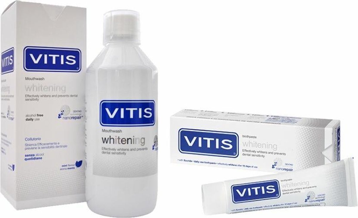 Vitis Whitening Tandpasta + Mondwater Pakket | bol