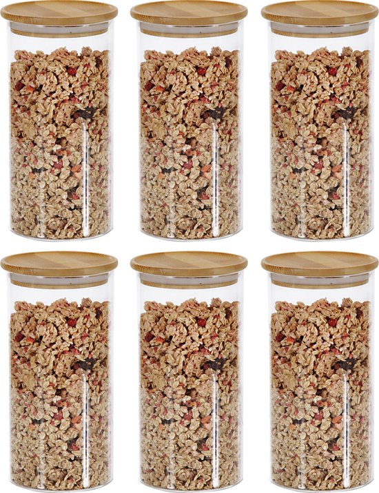 9x Glazen voorraadpotten met bamboe deksel 1200 ml 10 x 20 cm -... | bol