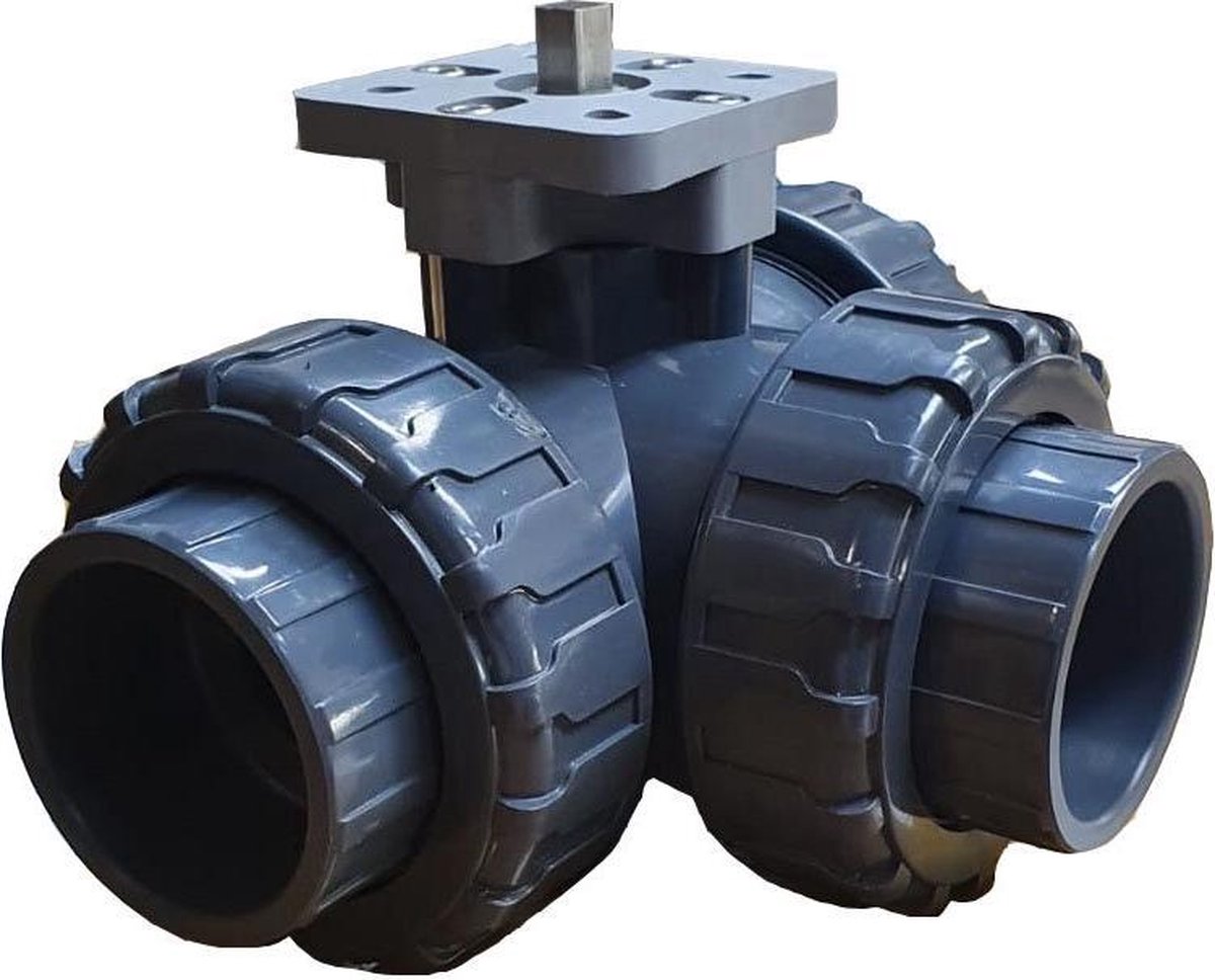 Wartelontwerp 40 mm L-boring 3-Weg PVC Kogelkraan ISO-Top 10 bar PTFE ...