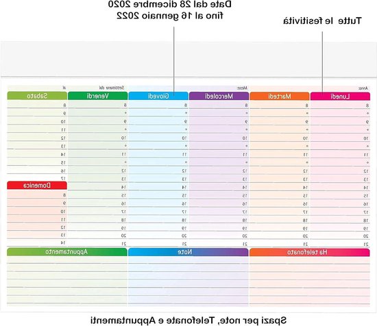 100% Italiaanse dagelijkse weekplanner - A4, horizontale kalender ...