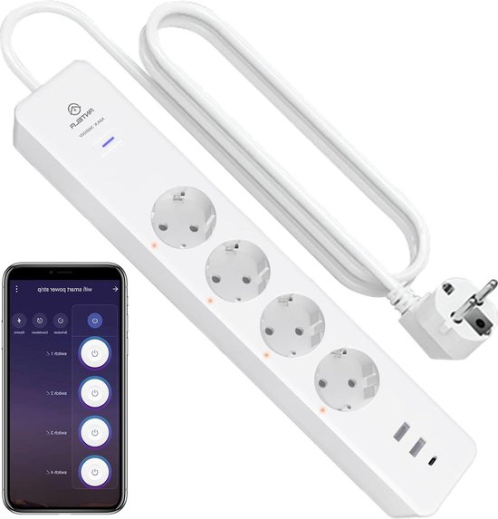 4 Voudig Stopcontacten met USB Wifi Stekkerdoos - 3680 Watt ...