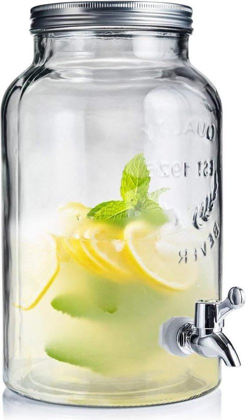 Beverage Dispenser Glass Lemonade Tap Bottle with Tap Drinking Glasses ...