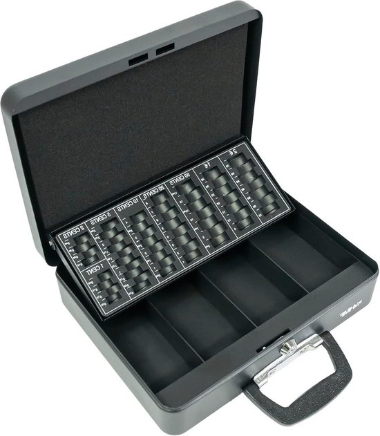 Geldcassette met Handvat - Zwart, Veilig en Ruim, 30 x 24 x 11 cm | bol