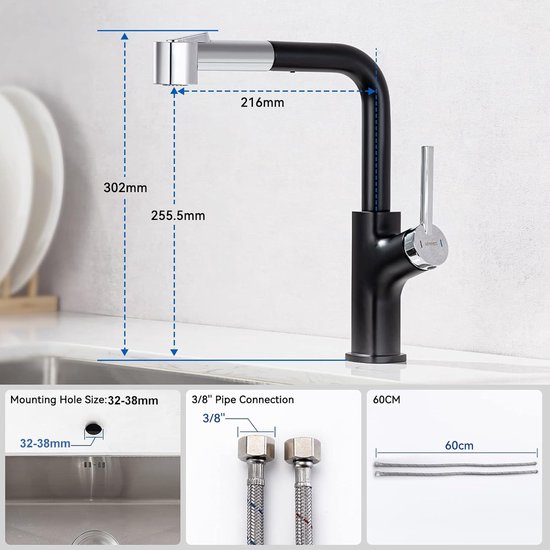 keukenkraan met hoge druk, loodvrije waterweg, mengkraan keuken met douche, 360°... | bol