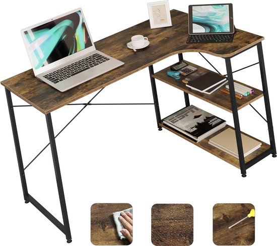 Bureautafel - L-vormig Bureau met 2 Planken - Computertafel - Pc-Tafel ...