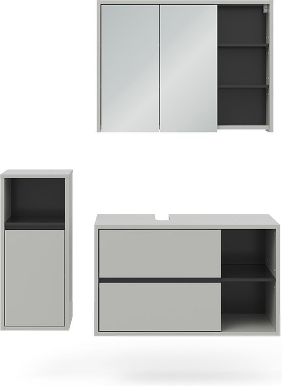 Vicco Viola Badkamermeubelset – 3 delen, met midi-element Grijs | bol