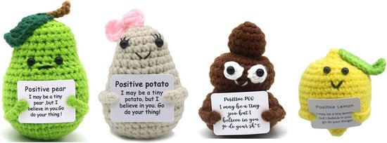 Positive - Potato - Peer - Poo - Lemon - Positiviteit Knuffel - 7,5 cm ...