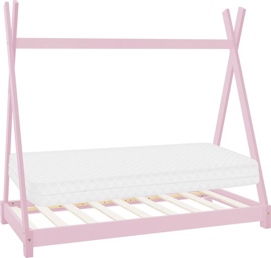 Kinderbed Tipi 80x160 cm roze van grenenhout incl. matras H-10cm houten ...