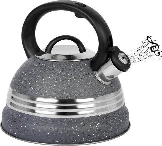 Grey Whistling Tea Kettle - 3L Capacity - Stainless Steel Teapot for ...