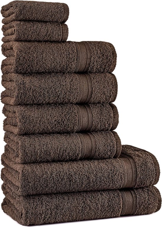 Handdoekenset bruin chocoladebruin | % 100% katoen handdoekenset 8 ...