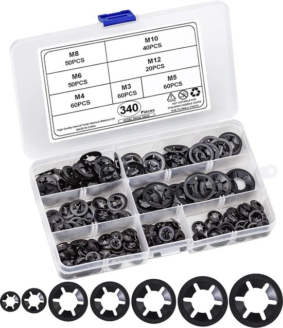 340 Stuks Borgringen Binnentand | Starlock Sluitringen Zwart | M3 M4 M5 ...