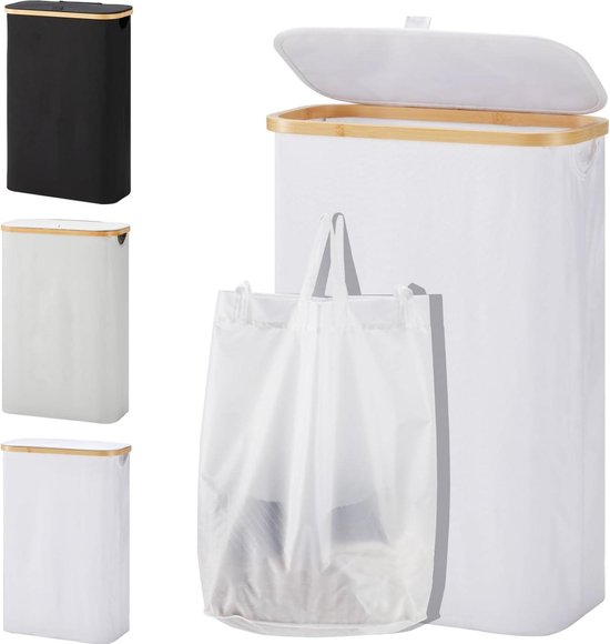 Wasmand 48 liter opvouwbaar met deksel - wasverzamelaar smal en houten ...