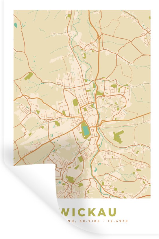 Muurstickers - Sticker Folie - Plattegrond - Zwickau - Kaart - Vintage ...