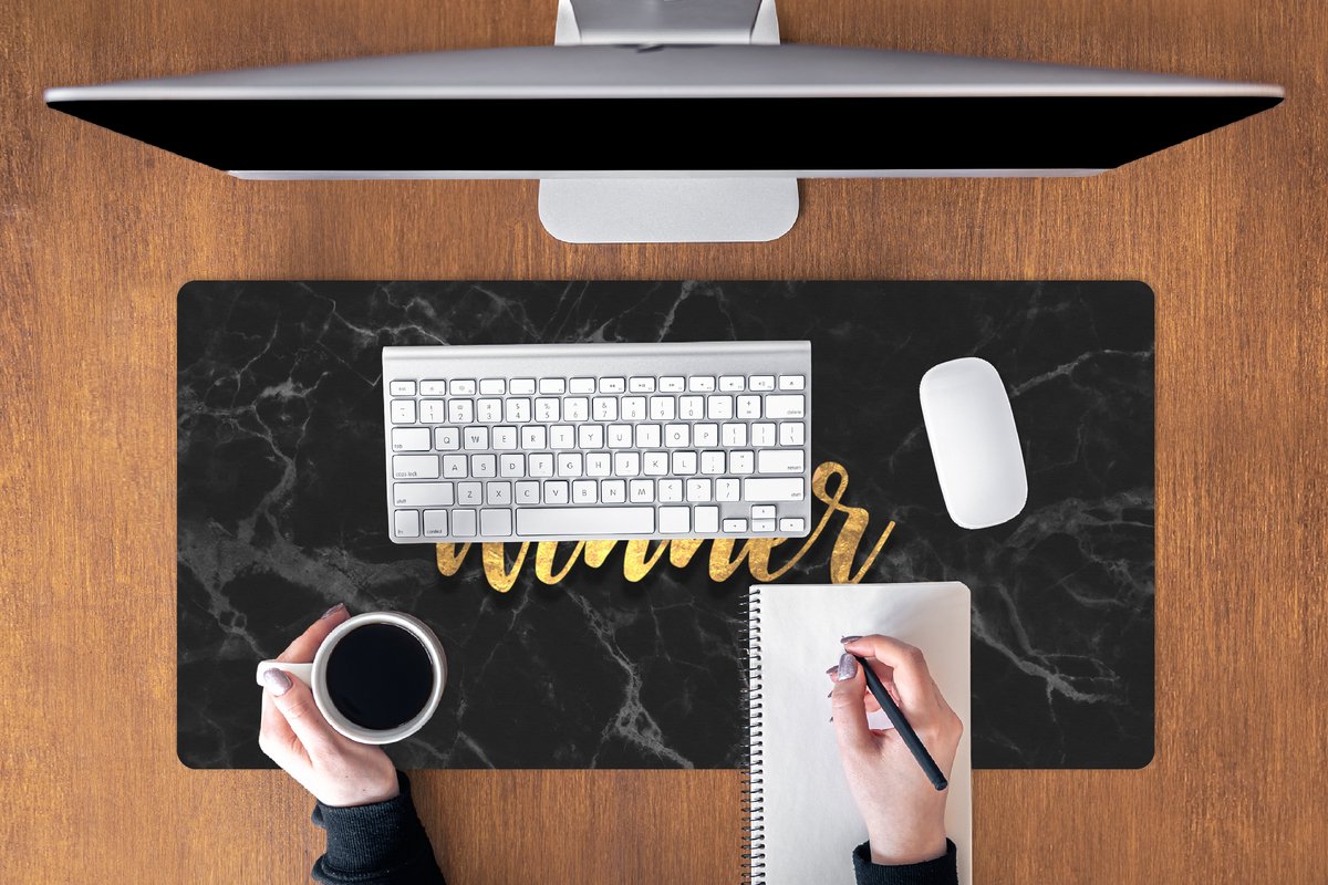 Muismat XXL - Bureau onderlegger - Bureau mat - Quote - Win - Goud ...