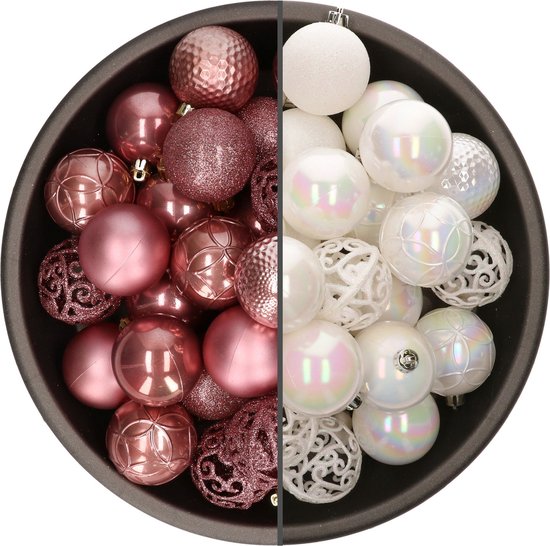 Bellatio Decorations Kerstballen mix - 74-delig - parelmoer wit en ...