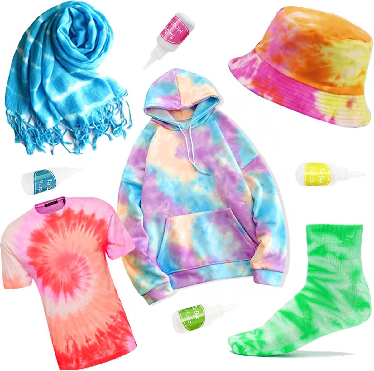 Tie Dye set met 12 Kleuren - Ontwerpstudio - Tie Dye Kit - Tie Dye ...