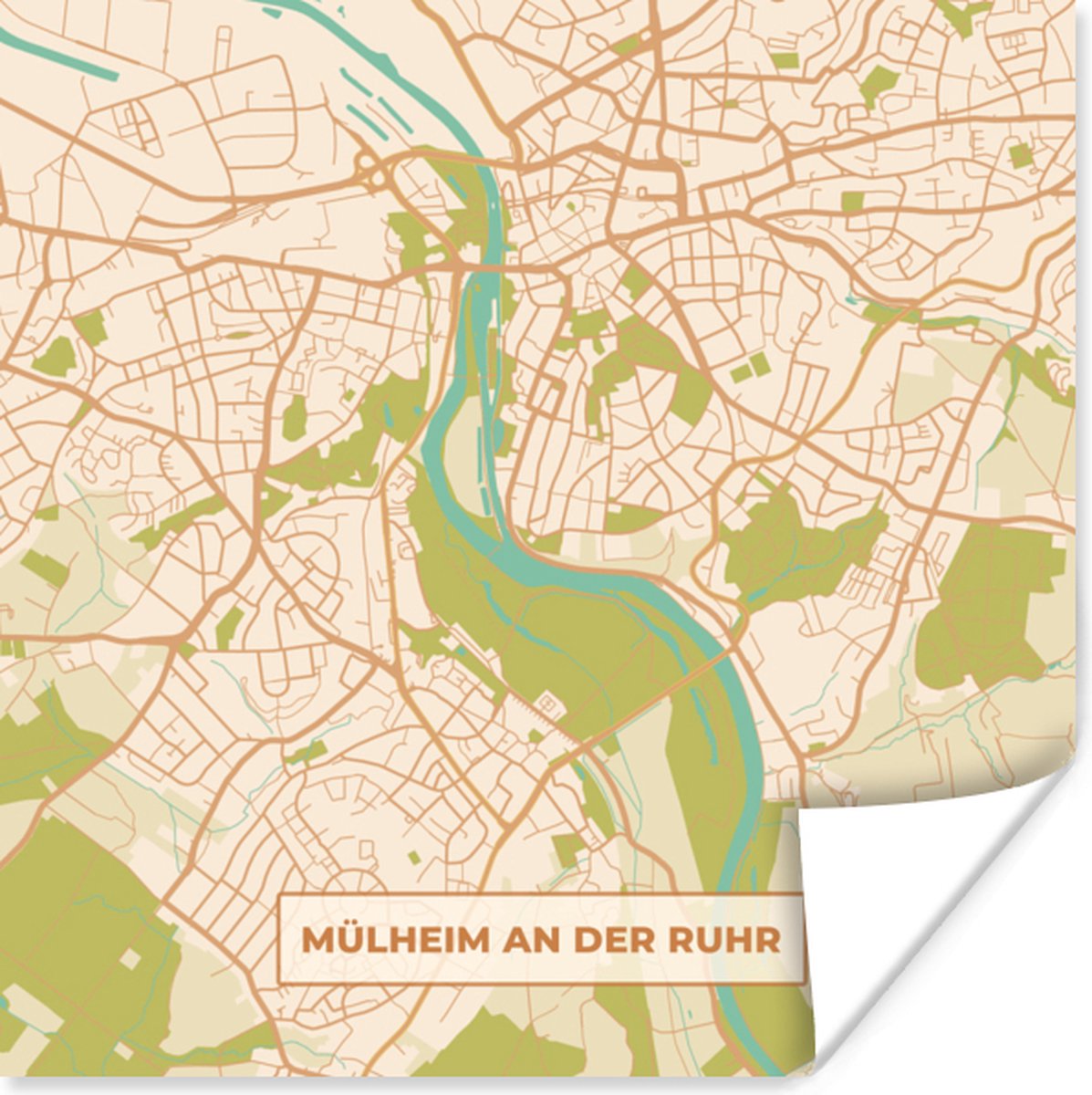 Poster Kaart - Mulheim an der Ruhr - Vintage - Plattegrond - Stadskaart ...