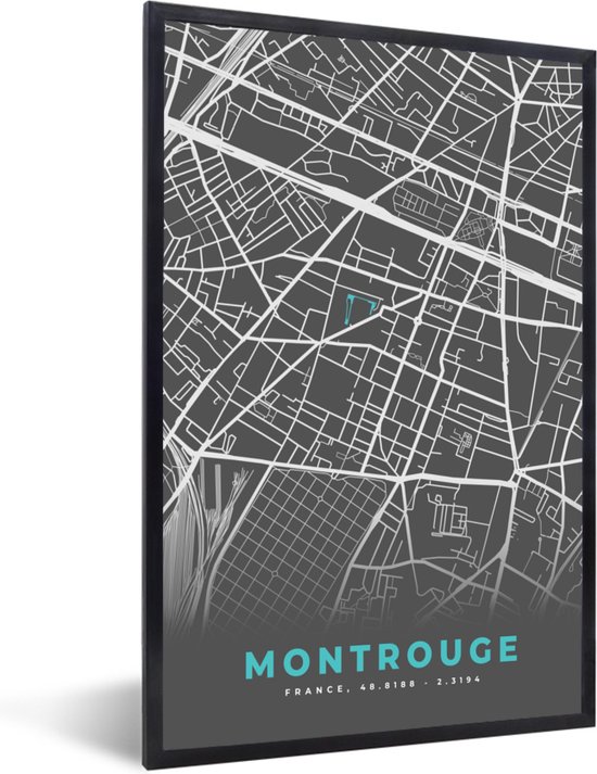 Fotolijst incl. Poster - Montrouge - Frankrijk - Plattegrond - Kaart ...