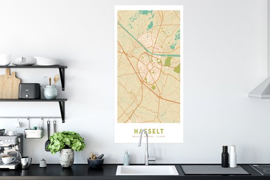 Poster Kaart - België - Hasselt - Plattegrond - Stadskaart - 60x120 cm ...