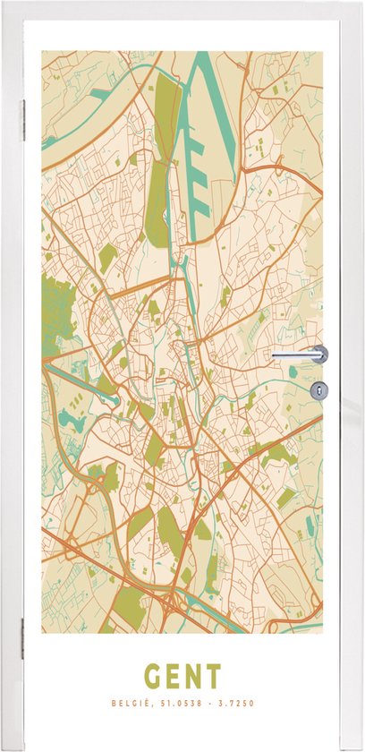 Deursticker Gent - Kaart - Stadskaart - Plattegrond - Vintage - 90x235 ...