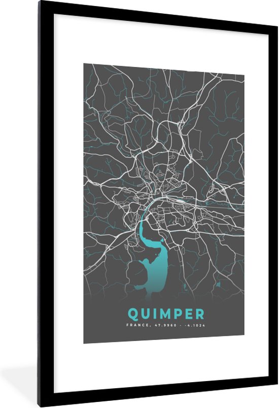 Fotolijst incl. Poster - Quimper - Frankrijk - Plattegrond - Kaart ...