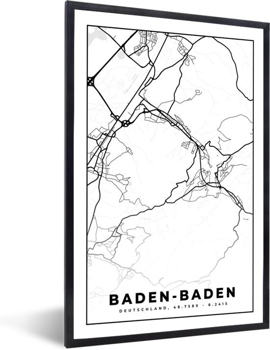 Fotolijst incl. Poster - Baden-Baden - Plattegrond - Kaart - Stadskaart ...